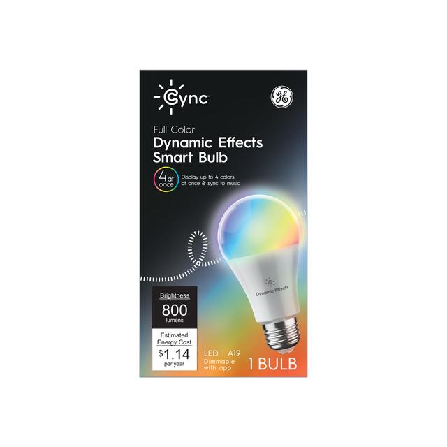 GE Cync Dynamic Effects A19 Smart LED Light Bulb, Color Changing WiFi ...