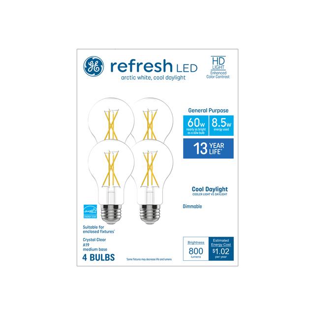 GE Refresh HD A19 LED Light Bulbs, General Purpose Bulbs, 60 Watt ...