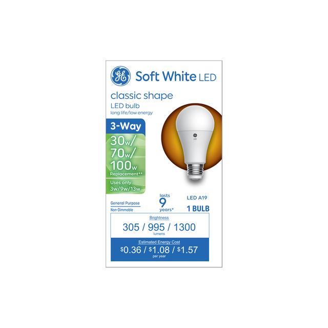 GE Basic LED 100/70/30 Watt Replacement, Soft White, A19 3-Way Bulbs (1 ...