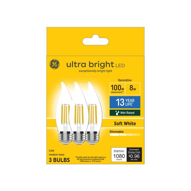 GE Ultra Bright LED 100 Watt Replacement, Soft White, CA12 Deco ...
