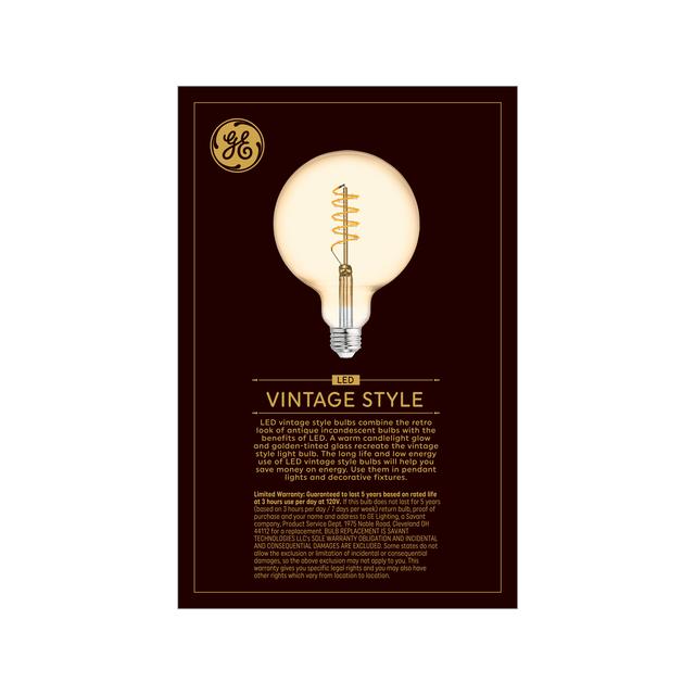 GE Vintage Style G40 LED Light Bulb, Large Globe Light, Amber Glass, 60 ...