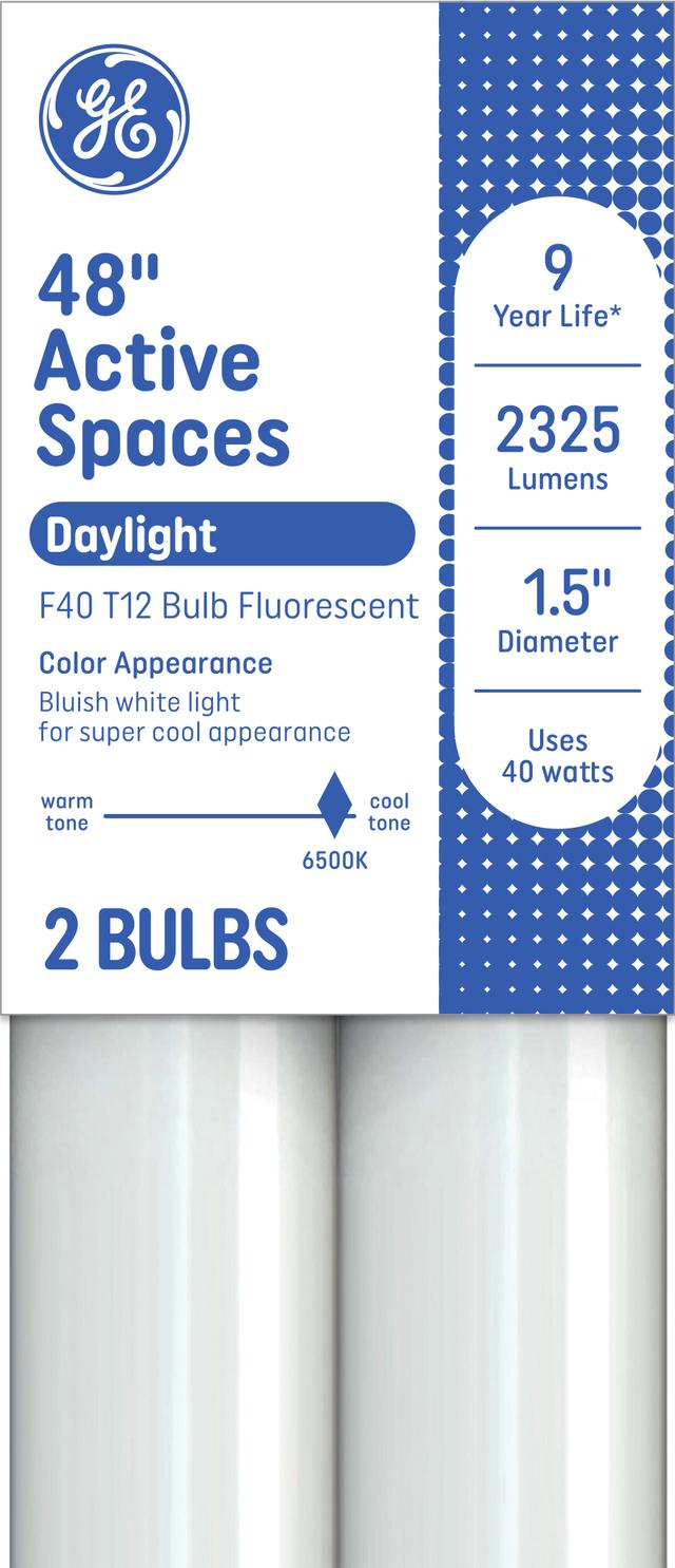GE Daylight 40 Watt 48 Inch T12 G13 Base Fluorescent Tube 2 Pack