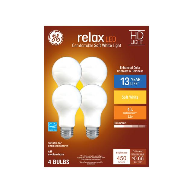 GE Relax HD A19 LED Light Bulbs, General Purpose Bulbs, 40 Watt ...