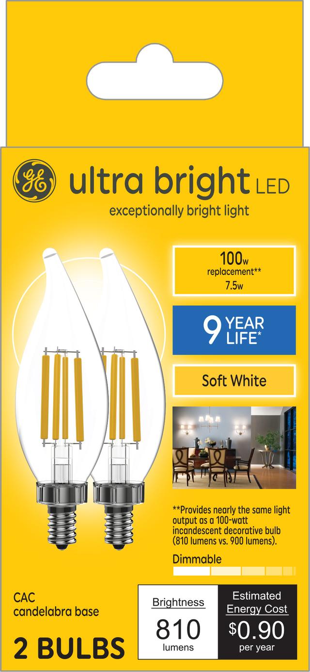 GE Ultra Bright LED 75 Watt Replacement, Soft White, CA11 Deco - Candle ...