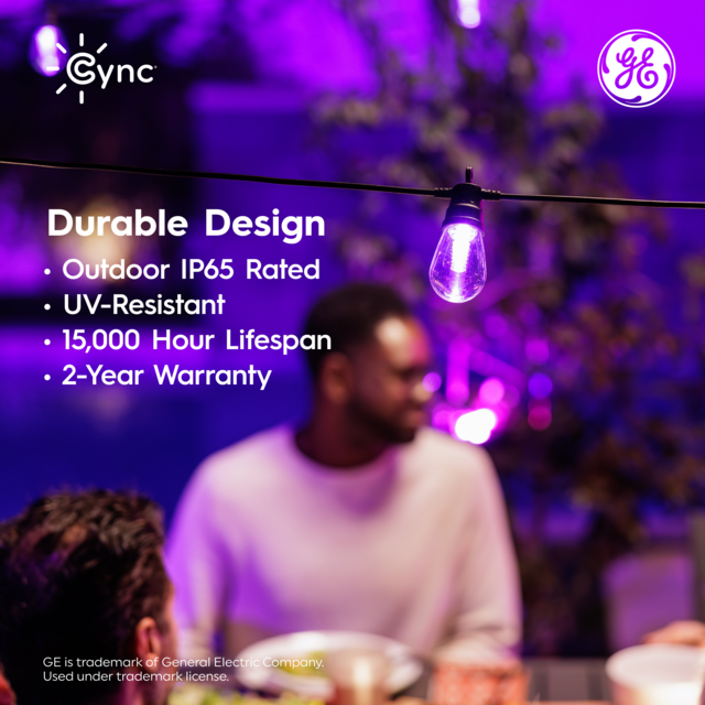 GE Cync Dynamic Effects Smart Cafe Lights, Color Changing Patio String ...