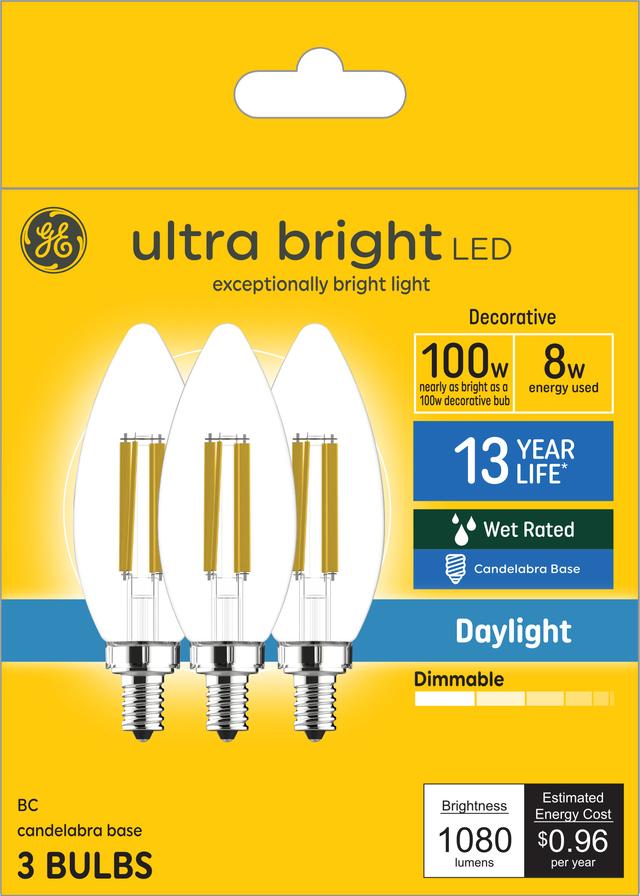 GE Ultra Bright LED 100 Watt Replacement, Daylight, B12 Deco - Candle ...