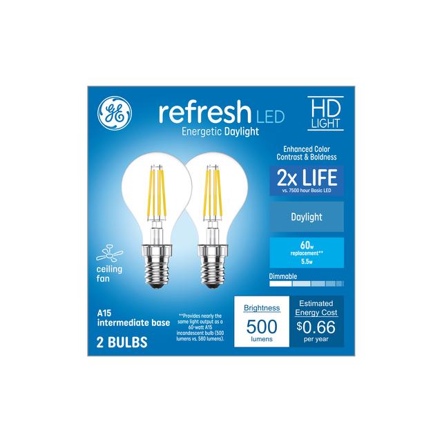 GE Refresh HD LED 60 Watt Replacement, Daylight, A15 Ceiling Fan Bulbs ...