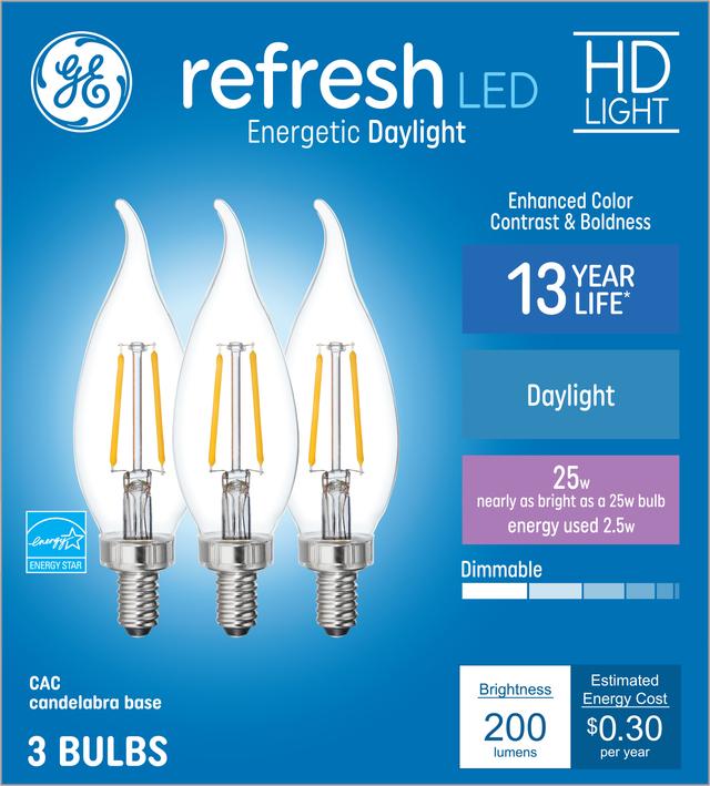 GE Refresh HD LED 25 Watt Replacement, Daylight, CA11 Deco - Candle ...