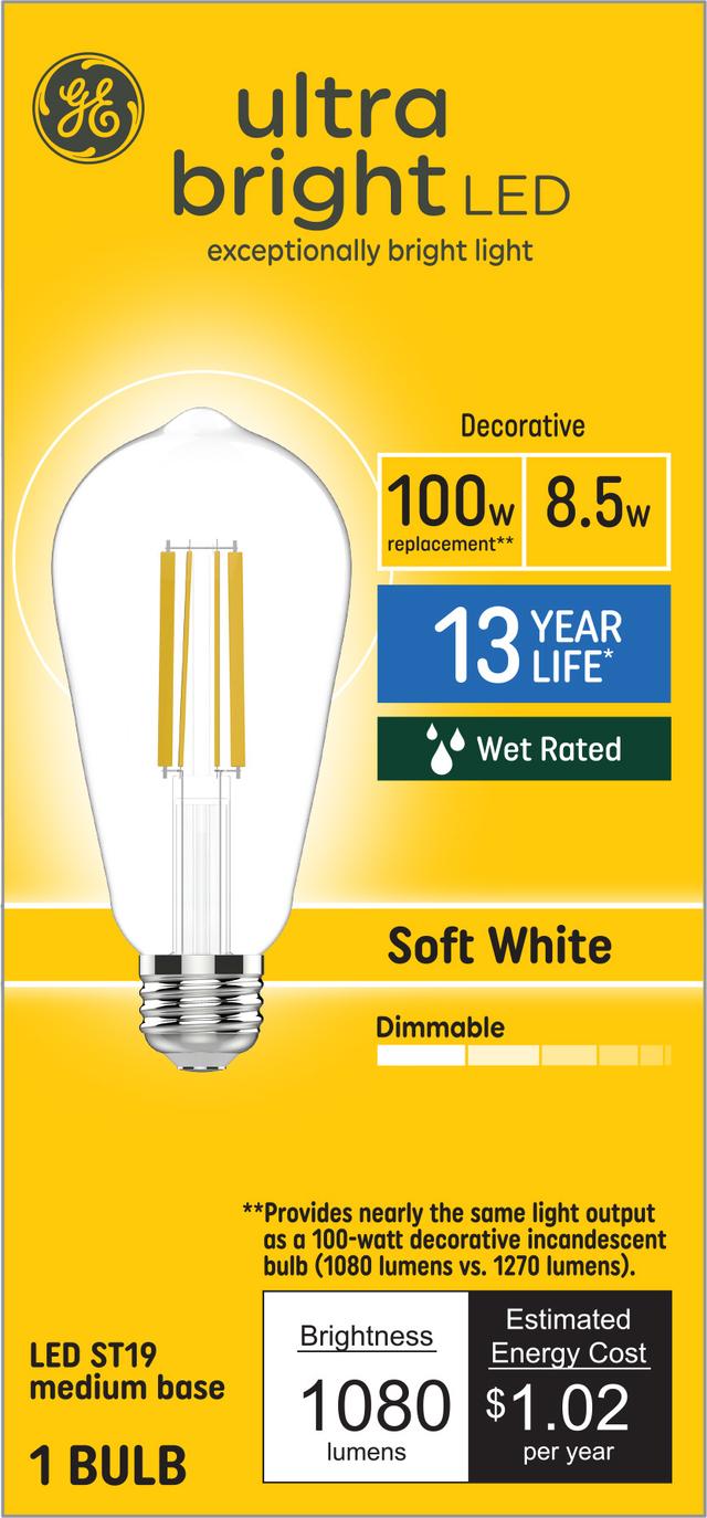 GE Ultra Bright LED 100 Watt Replacement, Soft White, ST19 Edison Bulbs ...