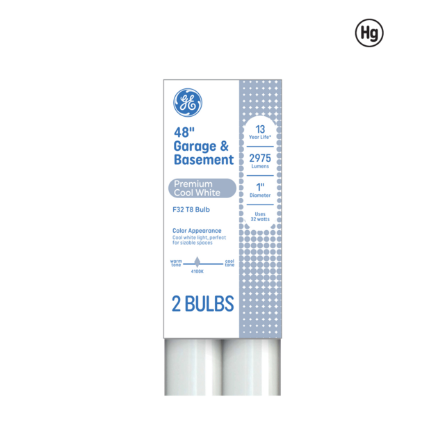 GE Cool White 32 Watt 47.24 Inch T8 G13 Base Fluorescent Tube 2 Pack