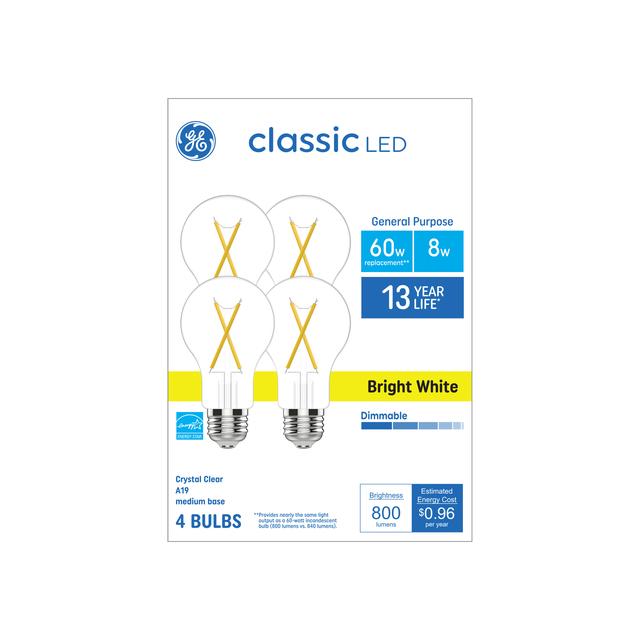 GE Classic LED Bulb | A19 General Purpose Bulbs (4-Pack)