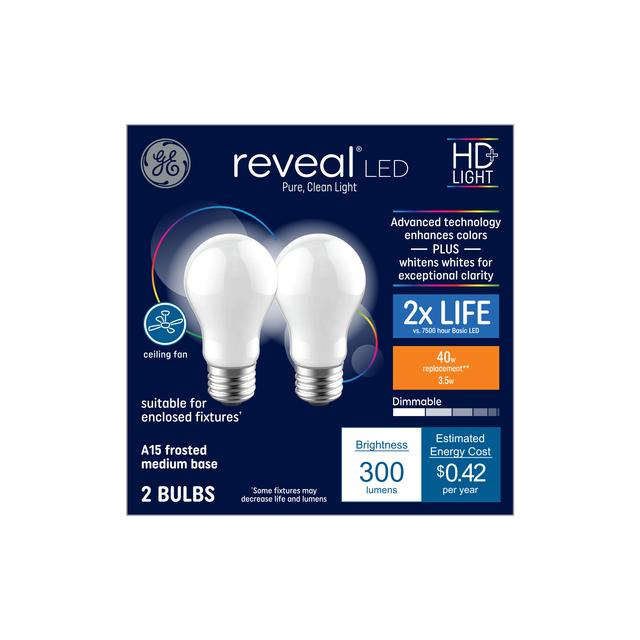 GE Reveal HD+ LED 40 Watt Replacement, Reveal, A15 Ceiling Fan Bulbs (2 ...