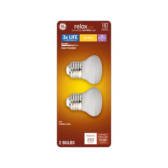 GE Relax HD R14 LED Light Bulbs, Indoor Floodlight Bulbs, 25 Watt ...
