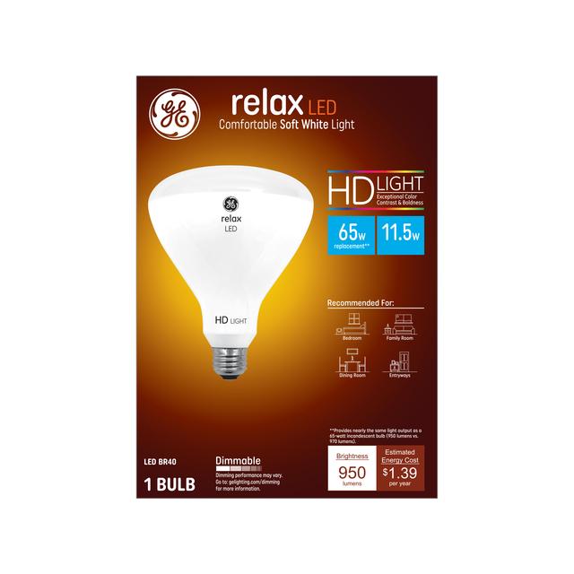 GE Relax HD BR40 LED Light Bulb, Indoor Floodlight Bulb, 65 Watt ...