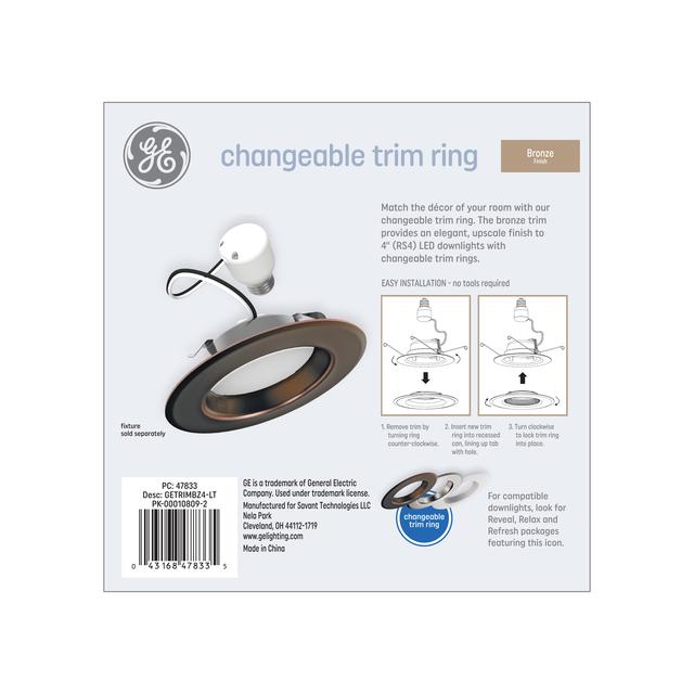 GE Changeable Trim Ring for Recessed Downlights, Bronze, 4in