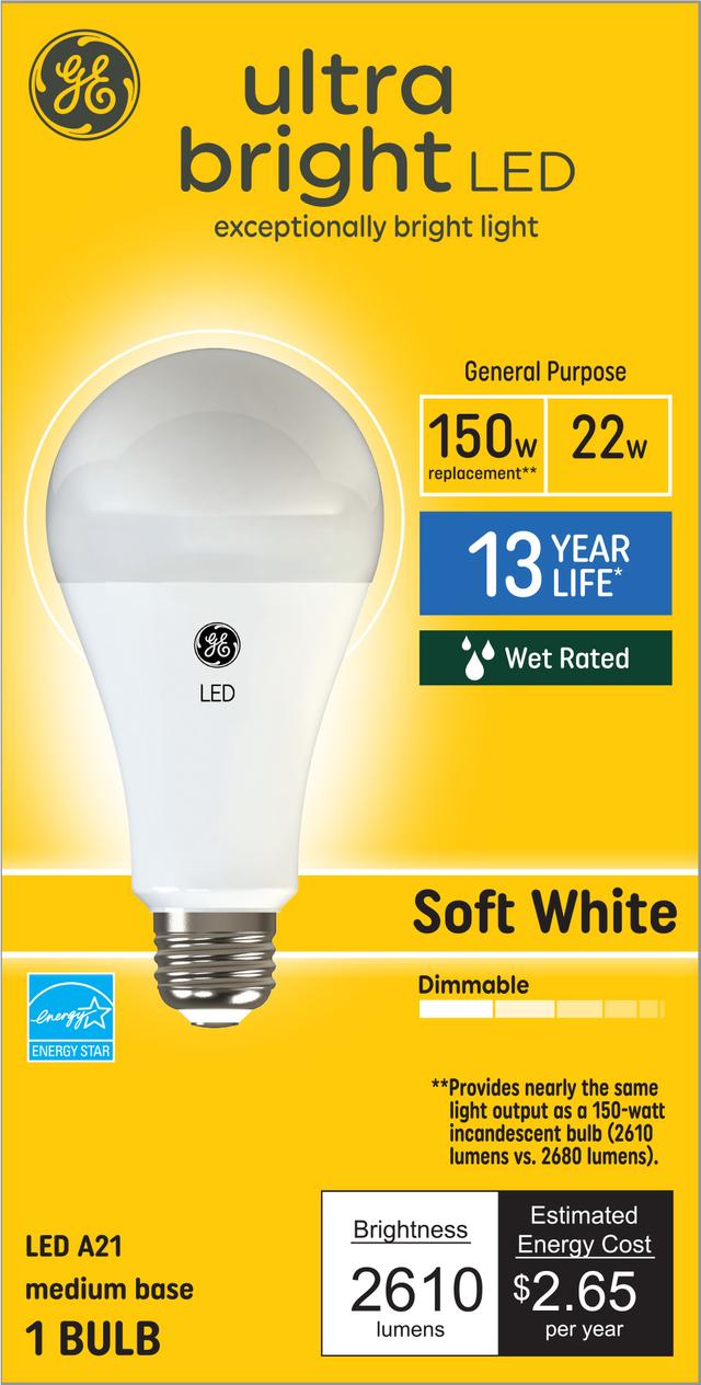GE Ultra Bright LED 150 Watt Replacement, Soft White, A21 General ...