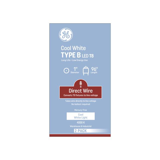 GE LED Direct Wire Cool White 43 Watt 93.92 Inches T8 Fa8 Base LED Tube ...