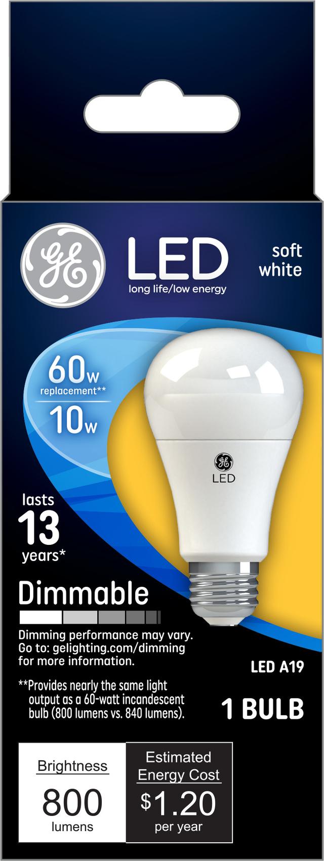 GE Classic LED 60 Watt Replacement, Soft White, A19 General Purpose ...