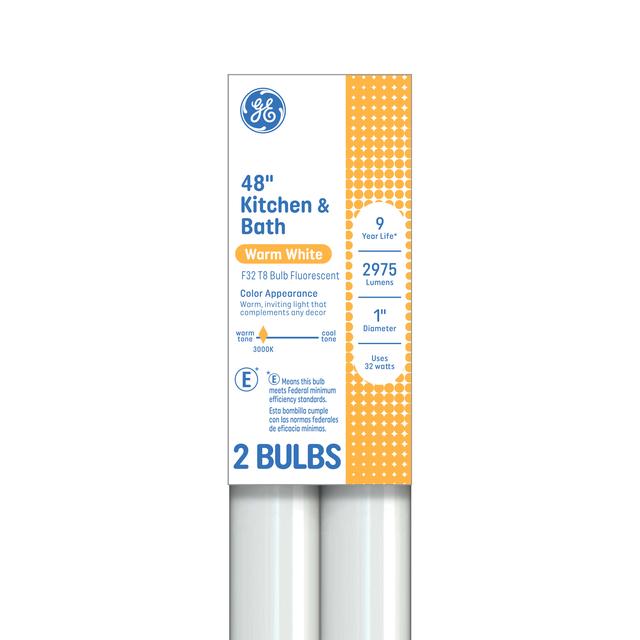 GE Warm White 32 Watt 47.24 Inch T8 G13 Base Fluorescent Tube 2 Pack
