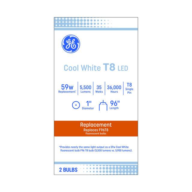 GE LED Replacement Cool White 35 Watt 94.01 Inches T8 Fa8 Base LED Tube ...
