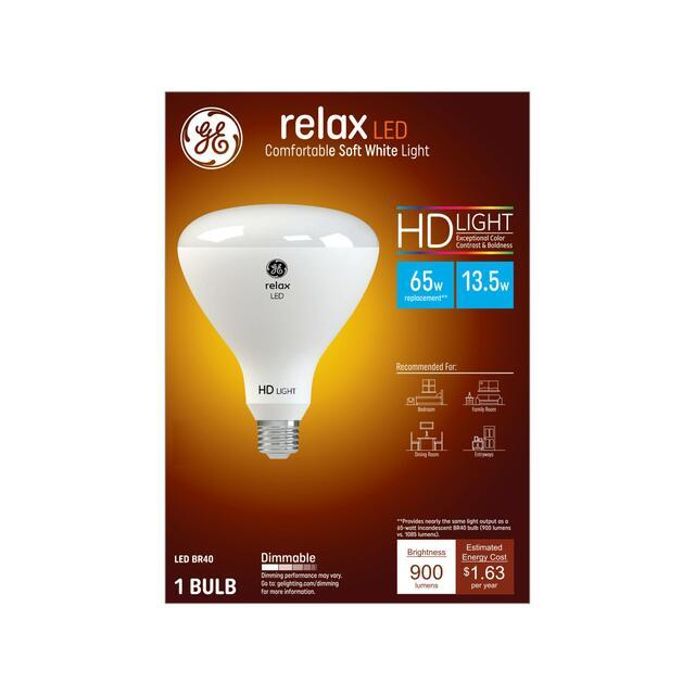 GE Relax HD BR40 LED Light Bulb, Indoor Floodlight Bulb, 65 Watt ...