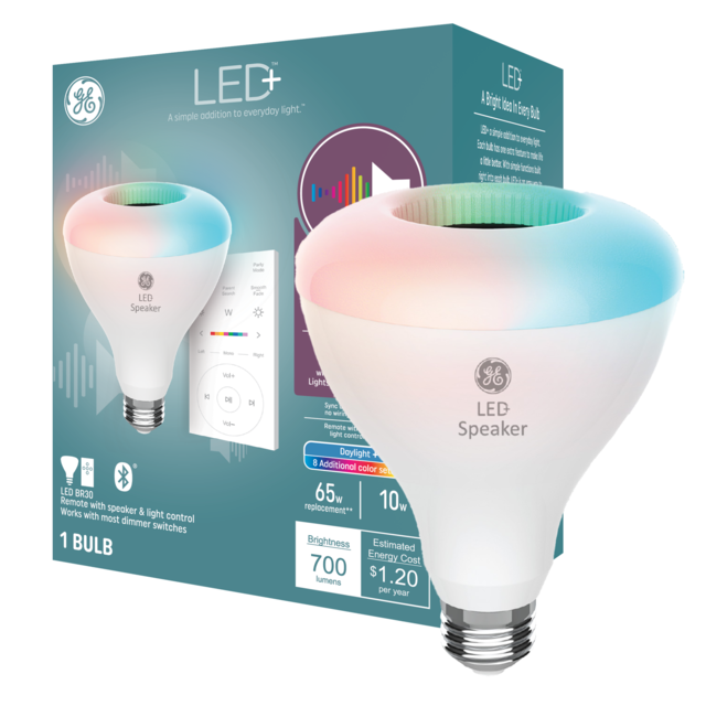 GE LED+ Bluetooth Speaker BR30 LED Light Bulb, Color Changing Light ...