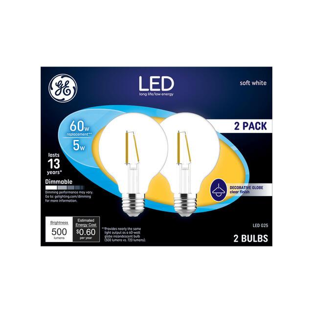 GE Classic LED 60 Watt Replacement, Soft White, G25 Vanity - Globe ...