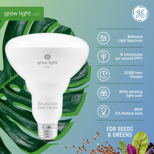 GE LED Grow Lights for Seeds & Greens | BR30 Bulbs (1-Pack)