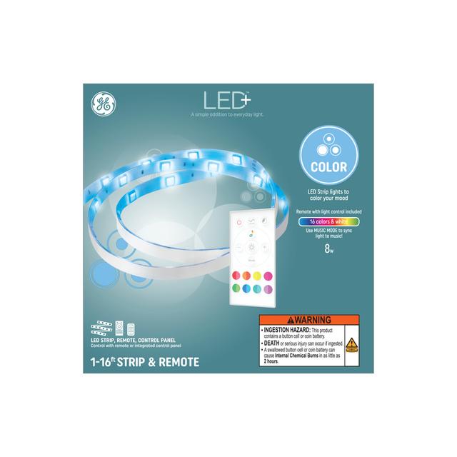 GE LED+ Full Color Strip Light | 16ft LED Light Strip With Remote (1-Pack)