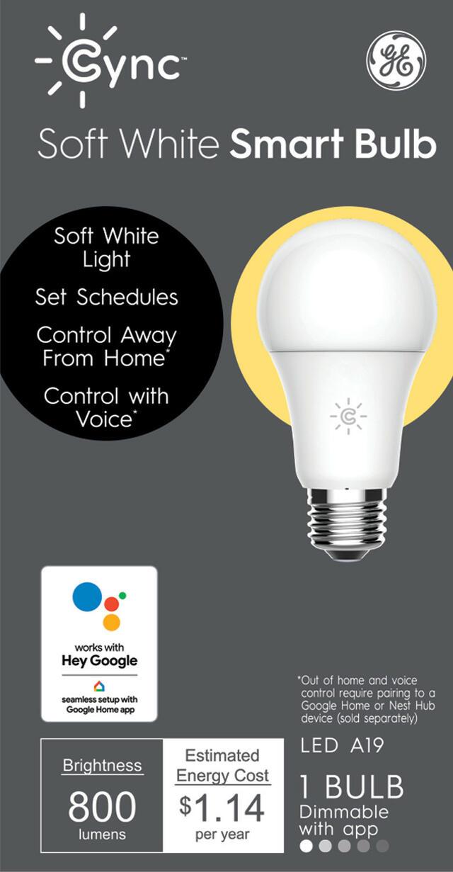 GE Cync A19 Smart LED Light Bulb, Soft White Bluetooth Light Bulb ...