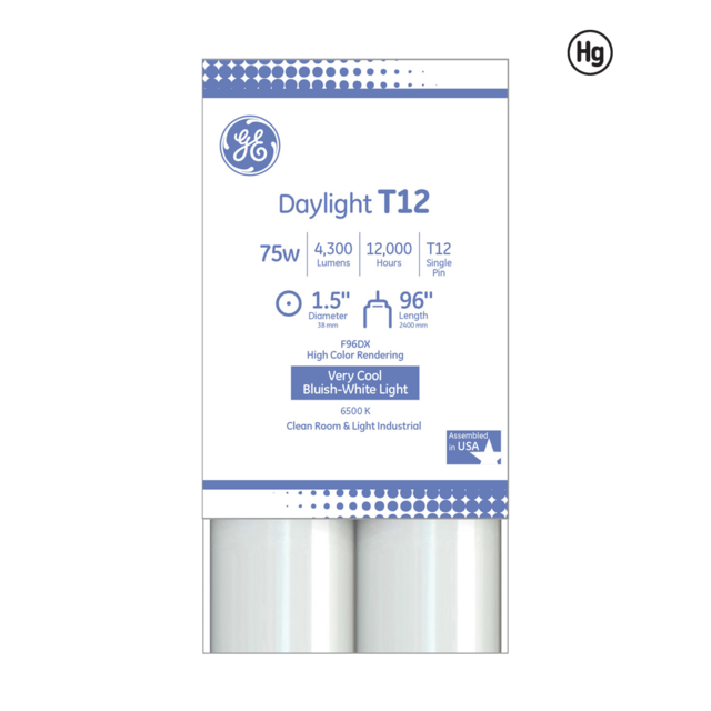 GE Daylight 75 Watt 96 Inch T12 Fa8 Base Fluorescent Tube 2 Pack
