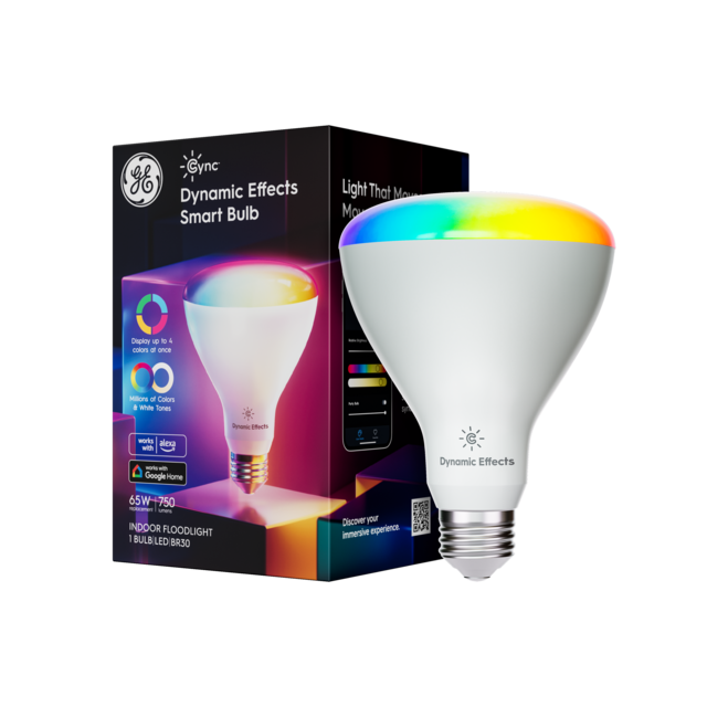GE Cync Dynamic Effects BR30 Smart LED Light Bulb, Color Changing Smart ...