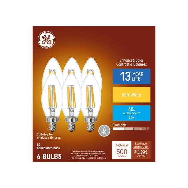 GE Relax HD B11 LED Light Bulbs, Decorative Candle Bulbs, 60 Watt ...