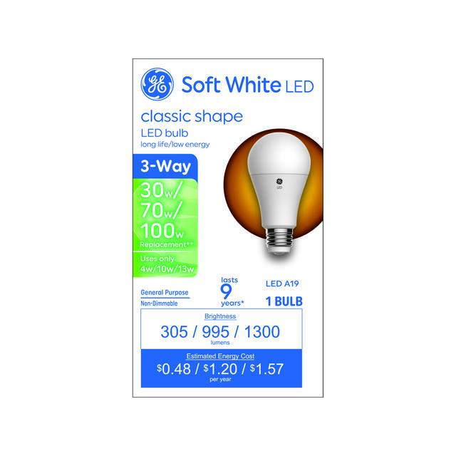 GE Basic LED 100 Watt Replacement, Soft White, A19 3-Way Bulb (1 Pack)