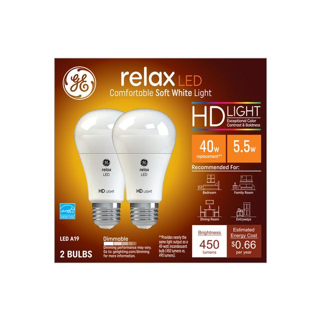 GE Relax HD A19 LED Light Bulbs, General Purpose Bulbs, 40 Watt ...