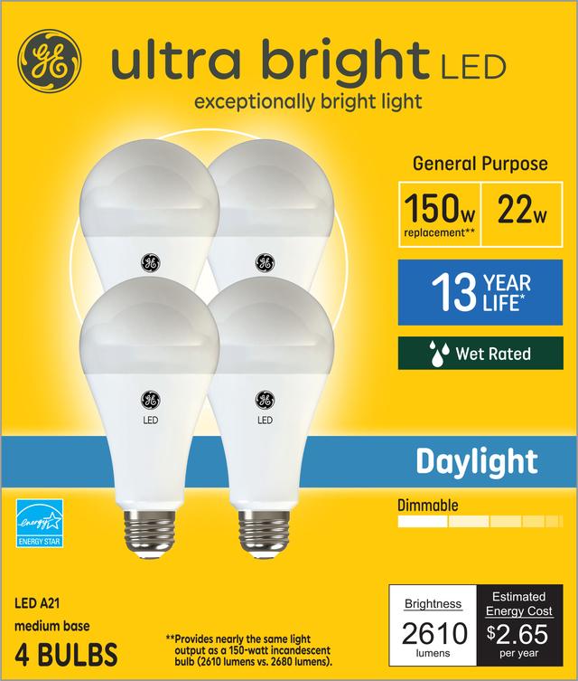 GE Ultra Bright LED 150 Watt Replacement, Daylight, A21 General Purpose ...