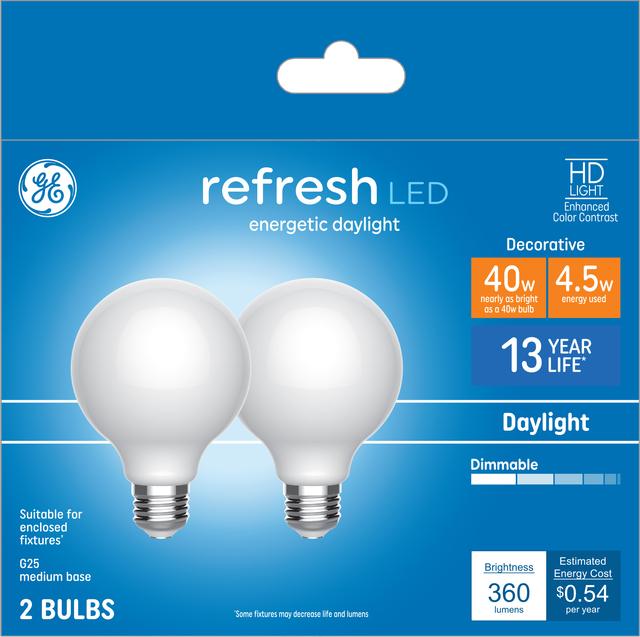 GE Refresh HD LED 40 Watt Replacement, Daylight, G25 Vanity - Globe ...