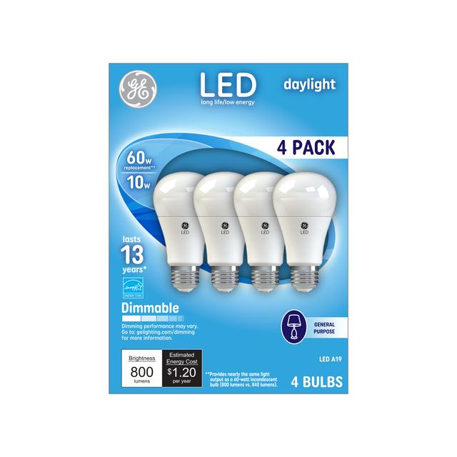 GE Classic LED 60 Watt Replacement, Daylight, A19 General Purpose Bulbs ...