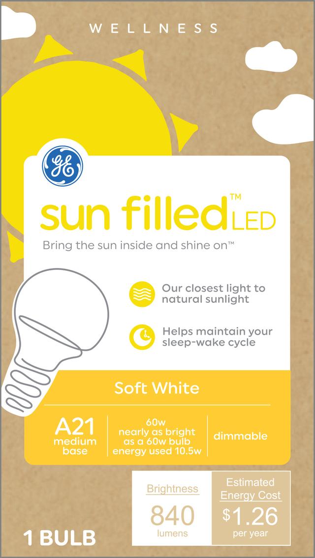 GE Sun Filled LED 60 Watt Replacement, Soft White, A21 General Purpose ...
