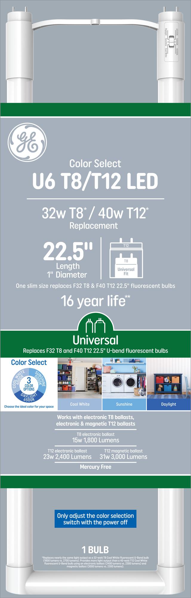 GE Color Select LED 32 Watt Replacement, T8 LED Tube Bulb (1 Pack)