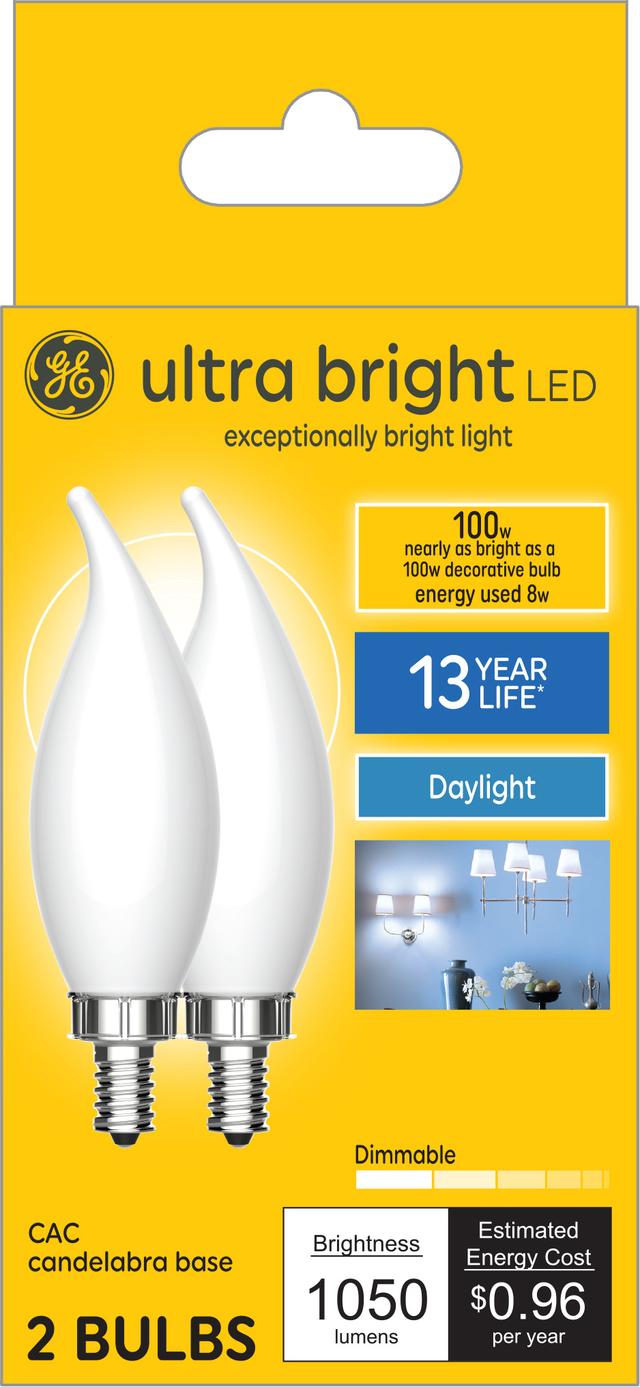 GE Ultra Bright LED 100 Watt Replacement, Daylight, CA12 Deco - Candle ...