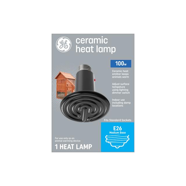 GE Ceramic Heat Lamp, 100 Watts, Animal Heat Emitter Bulb, Chick Heat ...