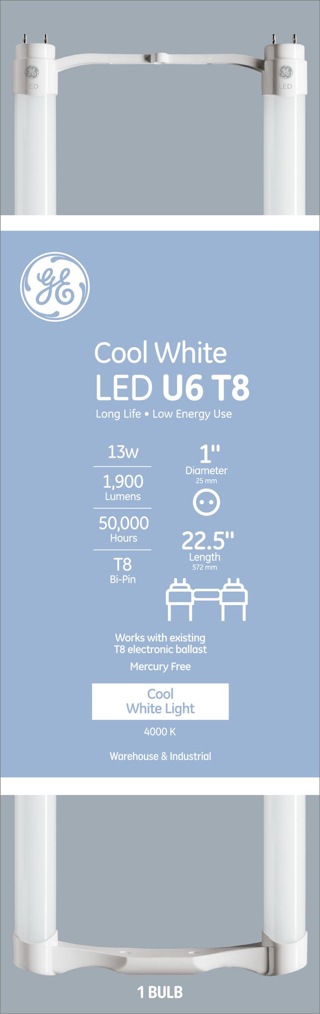 GE LED Replacement Cool White 13 Watt 22.60 Inches U6 T8 G13 Base LED ...
