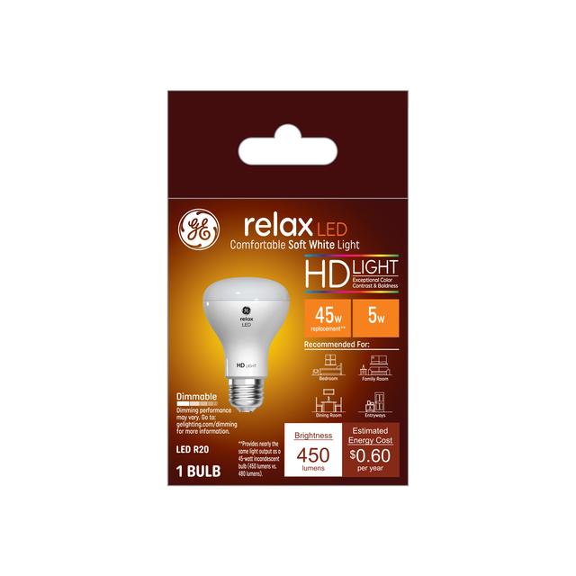 GE Relax HD R20 LED Light Bulb, Indoor Floodlight Bulb, 45 Watt ...