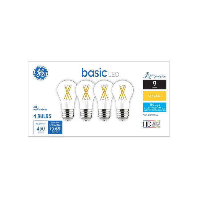 GE Basic A15 LED Light Bulbs, Ceiling Fan Lights, 60 Watt Replacement ...