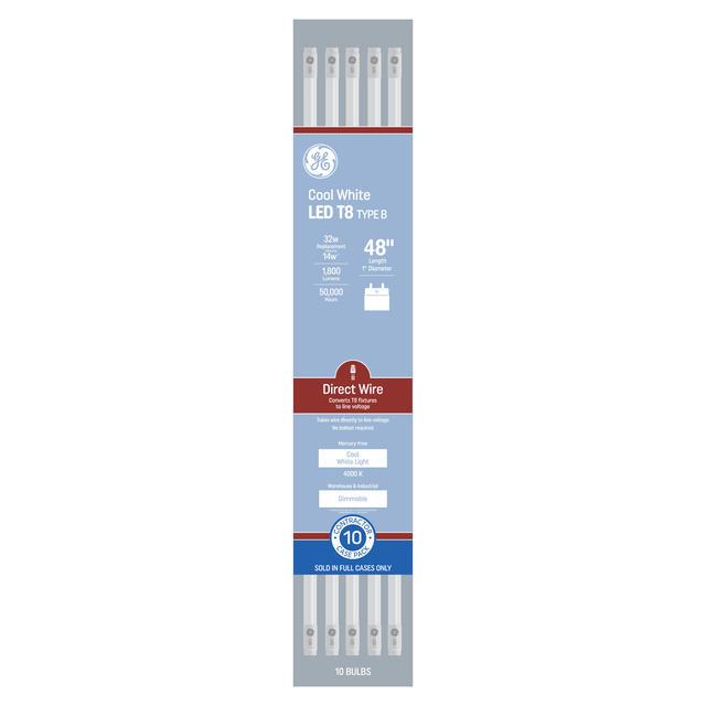 GE LED Direct Wire Cool White 14 Watt 47.78 Inches T8 G13 Base LED Tube ...