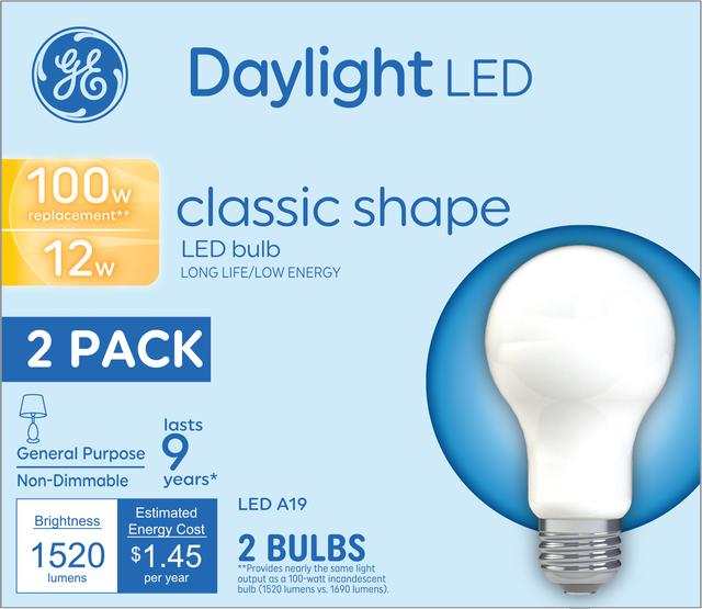 GE Basic LED 100 Watt Replacement, Daylight, A19 General Purpose Bulbs ...