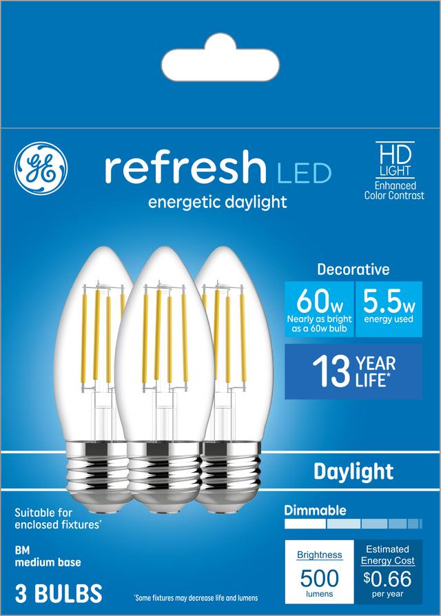 GE Refresh HD LED 60 Watt Replacement, Daylight, B11 Deco - Candle ...