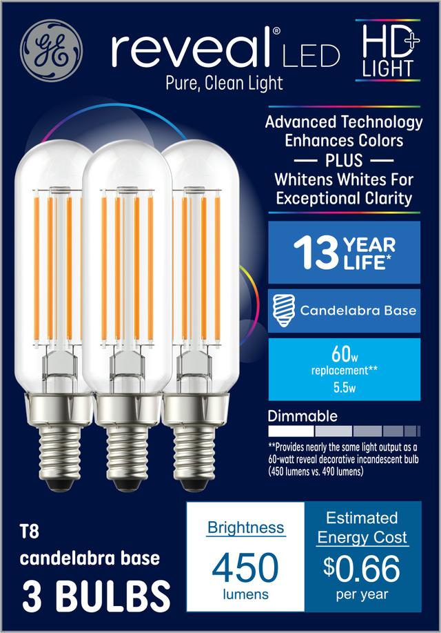 GE Reveal HD+ LED 60 Watt Replacement, Reveal, T8 Deco - Tubular Bulbs ...