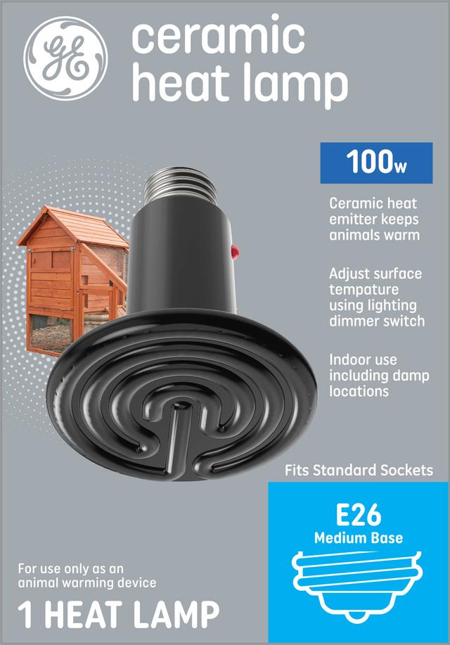 GE Ceramic Heat Lamp, 100 Watts, Animal Heat Emitter Bulb, Chick Heat ...